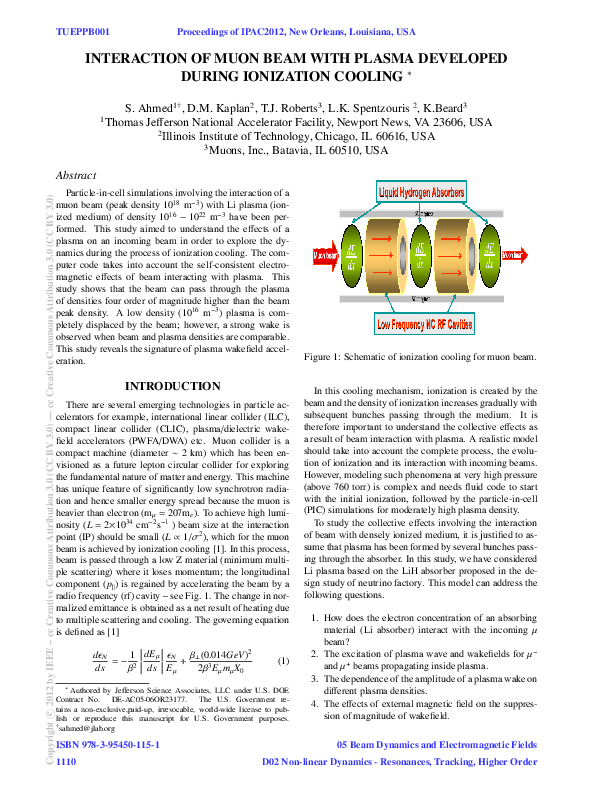 (PDF) Interaction of muon beam with plasma developed during ionization cooling