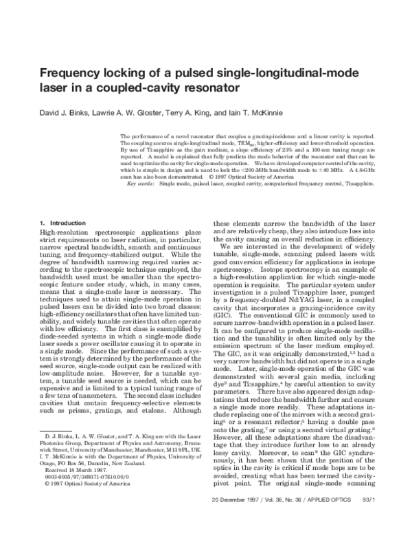 (PDF) Frequency locking of a pulsed single-longitudinal-mode laser in a ...