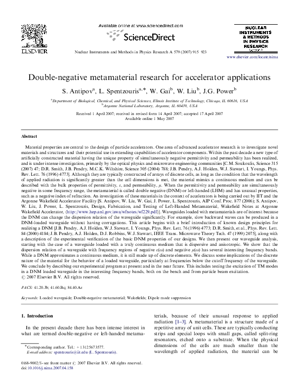 (PDF) Double-negative metamaterial research for accelerator applications