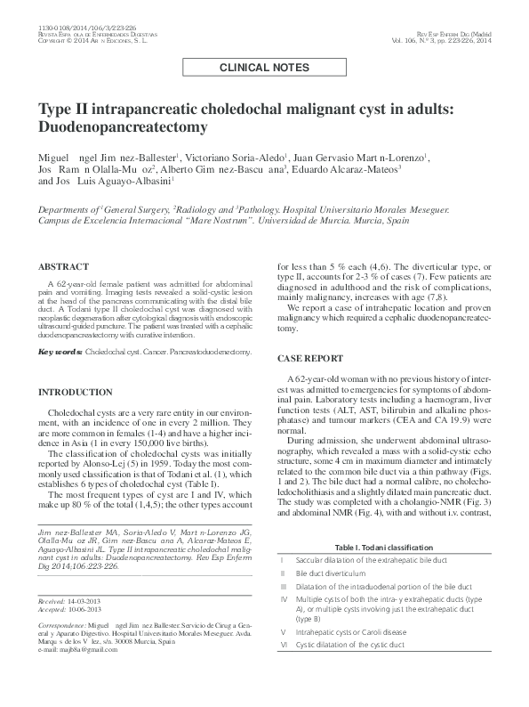 (PDF) Type II intrapancreatic choledochal malignant cyst in adults: duodenopancreatectomy
