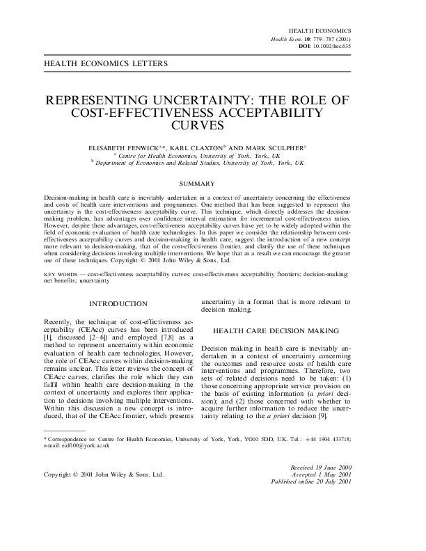 (PDF) Representing uncertainty: the role of cost-effectiveness ...