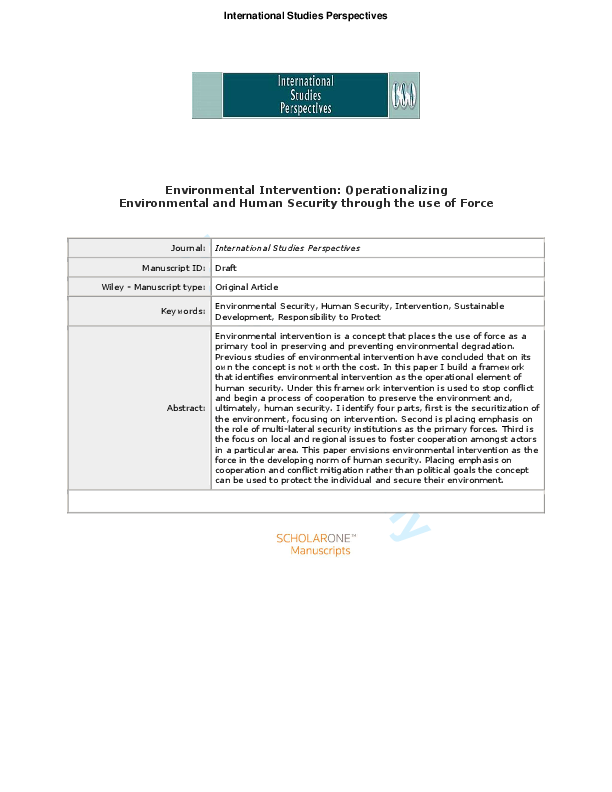 (PDF) Environmental Intervention: Operationalizing Environmental and ...