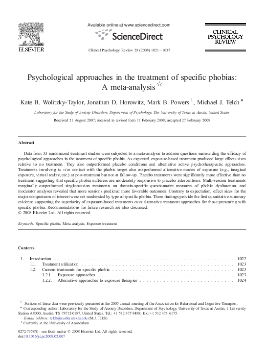 (PDF) Psychological approaches in the treatment of specific phobias: A ...