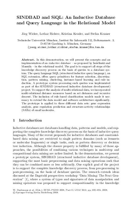 Pdf Sindbad And Siql An Inductive Database And Query Language In The Relational Model