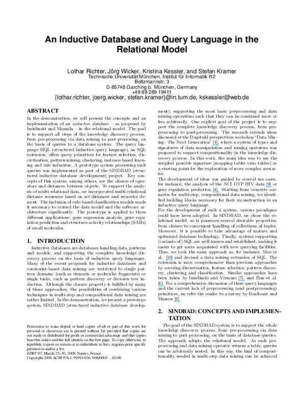 (PDF) An inductive database and query language in the relational model
