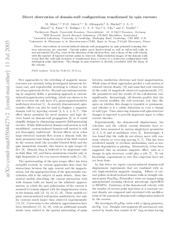 (PDF) Direct Observation of Domain-Wall Configurations Transformed by ...