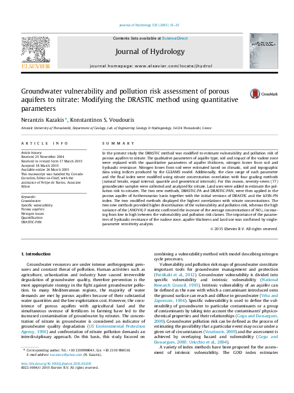 Groundwater Vulnerability And Pollution Risk Assessment Of Porous