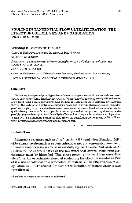 (PDF) Fouling in tangential-flow ultrafiltration: The effect of colloid ...