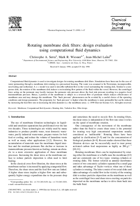 (PDF) Rotating membrane disk filters: design evaluation using ...