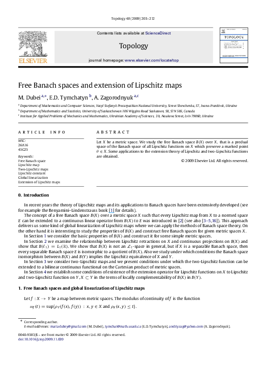 (PDF) Free Banach spaces and extension of Lipschitz maps