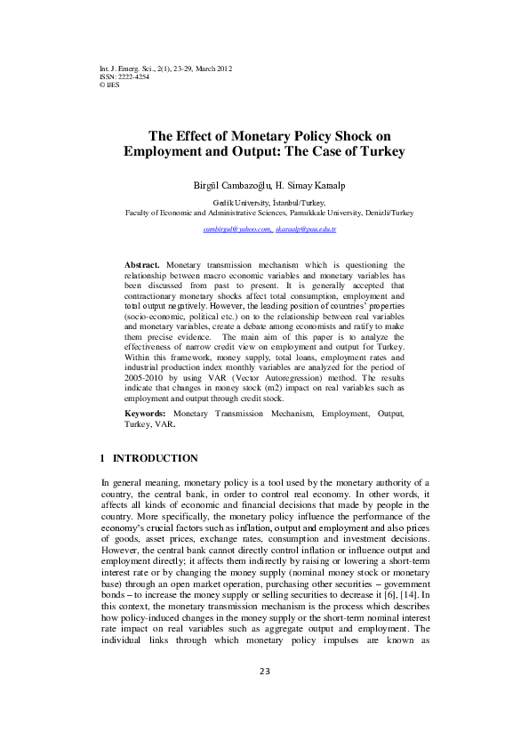 (PDF) The Effect of Monetary Policy Shock on Employment and Output: The ...