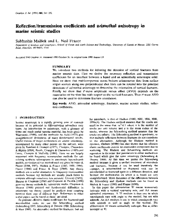 (PDF) Reflection/transmission coefficients and azimuthal anisotropy in ...