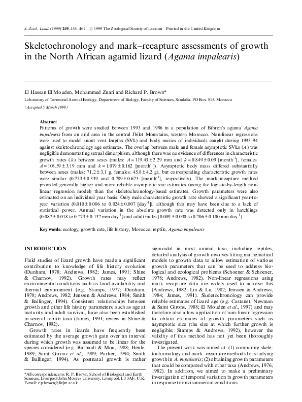 (PDF) Skeletochronology and mark-recapture assessments of growth in the ...