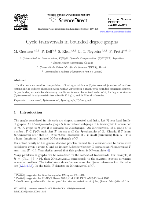 (PDF) Cycle transversals in bounded degree graphs