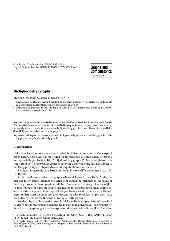(PDF) Biclique-Helly Graphs