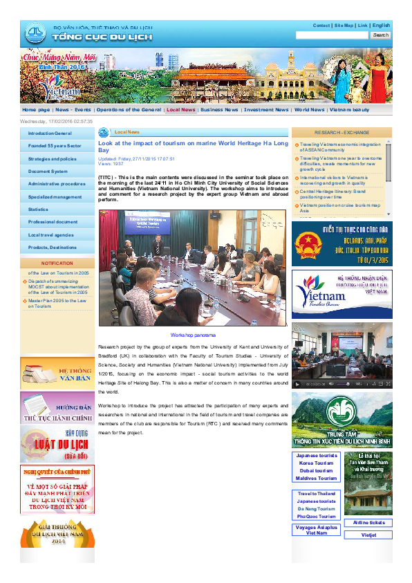 (PDF) Workshop on coastal tourism impacts in Hanoi - news from Vietnam ...