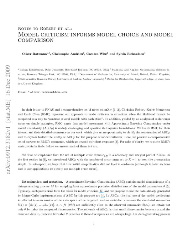 (PDF) Notes to Robert et al.: Model criticism informs model choice and ...