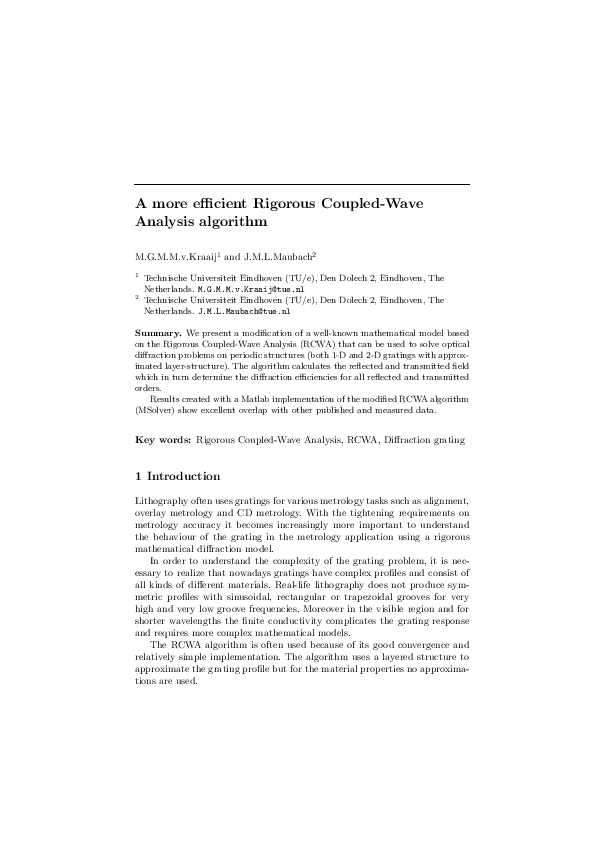 (PDF) A More Efficient Rigorous Coupled-Wave Analysis Algorithm