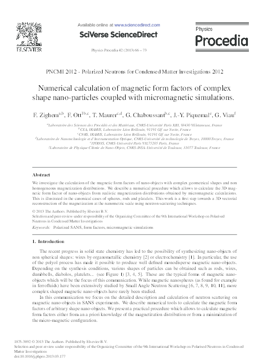 (PDF) Numerical Calculation of Magnetic form Factors of Complex Shape ...