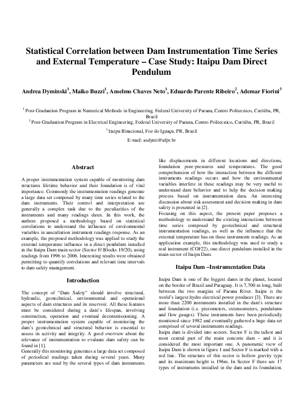 (PDF) Statistical Correlation between Dam Instrumentation Time Series ...