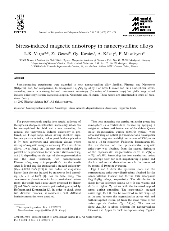 (PDF) Stress-induced magnetic anisotropy in nanocrystalline alloys