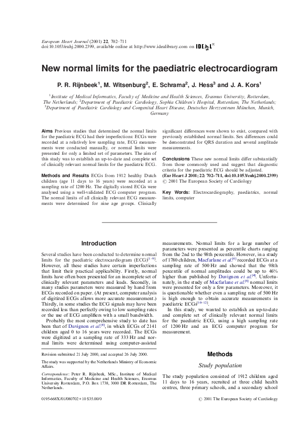 (PDF) New normal limits for the paediatric electrocardiogram