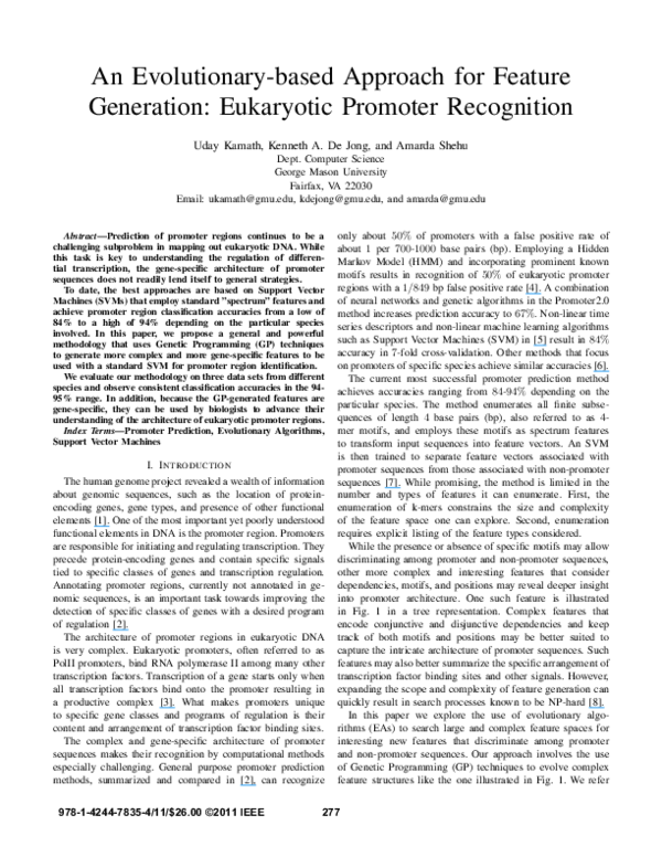 (PDF) An evolutionary-based approach for feature generation: Eukaryotic promoter recognition