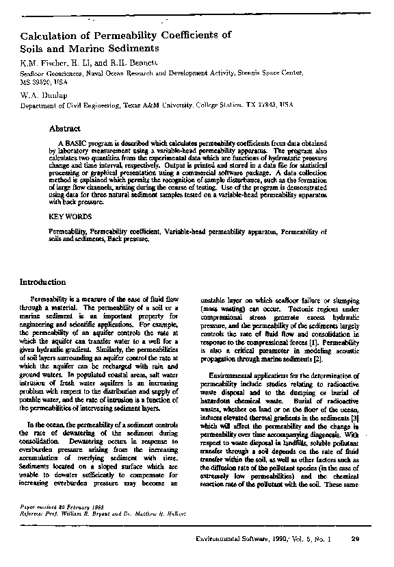 (PDF) Calculation of permeability coefficients of soils and marine sediments