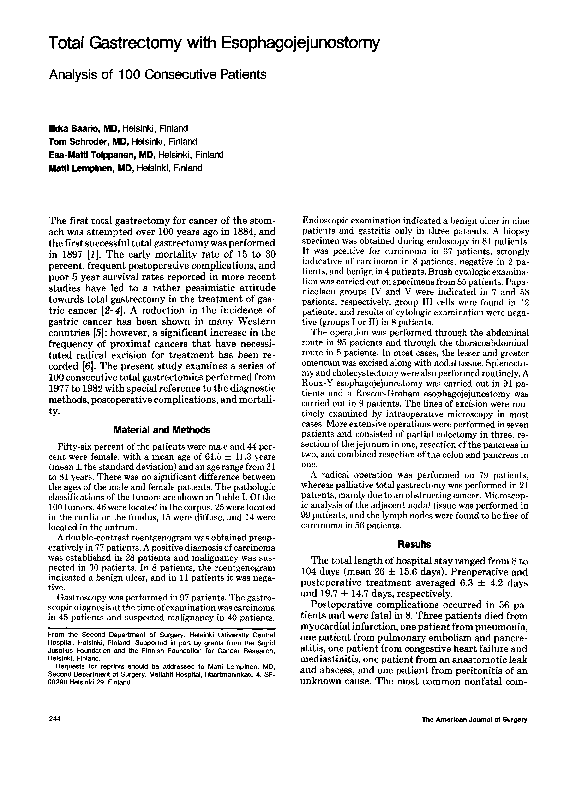 (PDF) Total gastrectomy with esophagojejunostomy