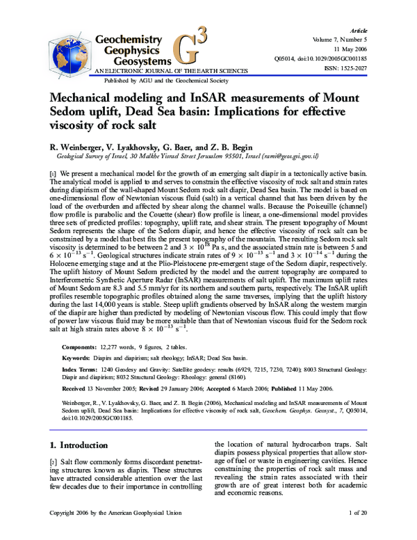 (PDF) Mechanical modeling and InSAR measurements of Mount Sedom uplift ...