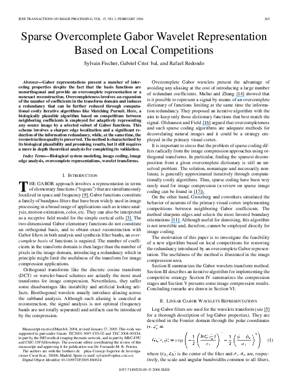 (PDF) Sparse overcomplete Gabor wavelet representation based on local ... (PDF) Sparse overcomplete Gabor wavelet representation based on local ...