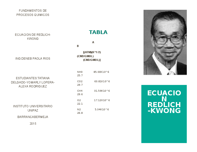 (DOC) Ecuacion de Redlich Kwong