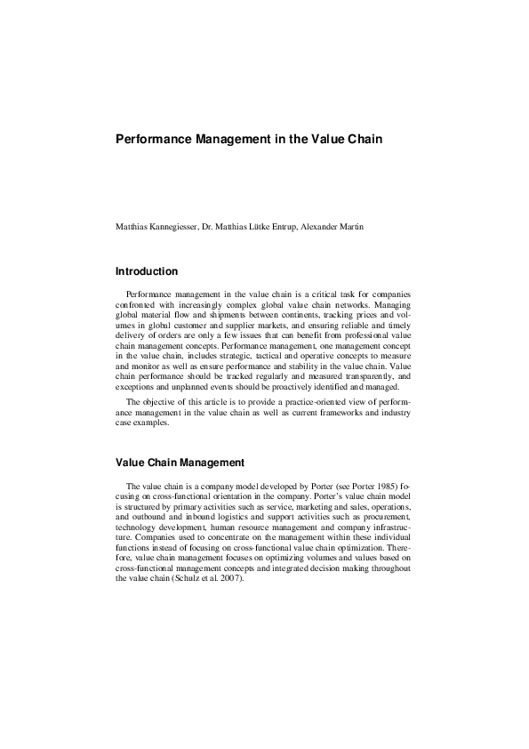 (PDF) Performance Management in the Value Chain