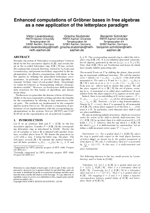 (PDF) Computing Gröbner Bases in Free Algebras
