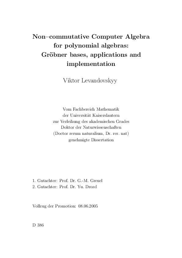 (PDF) Non-commutative computer algebra for polynomial algebras: Gröbner bases, applications and ...