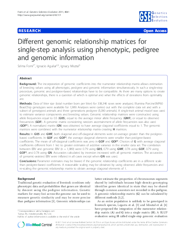 (PDF) Different genomic relationship matrices for single-step analysis using phenotypic ...