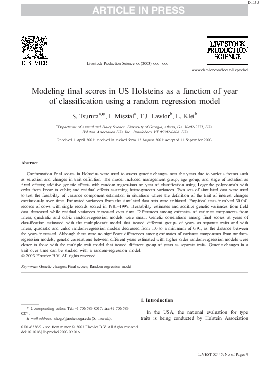 (PDF) Modeling final scores in US Holsteins as a function of year of classification using a ...