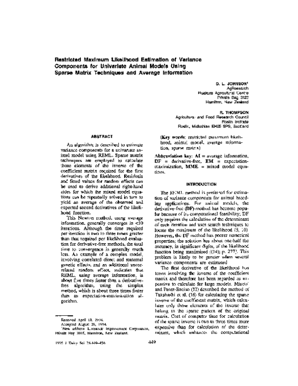(PDF) Restricted maximum likelihood estimation of variance components for univariate animal ...