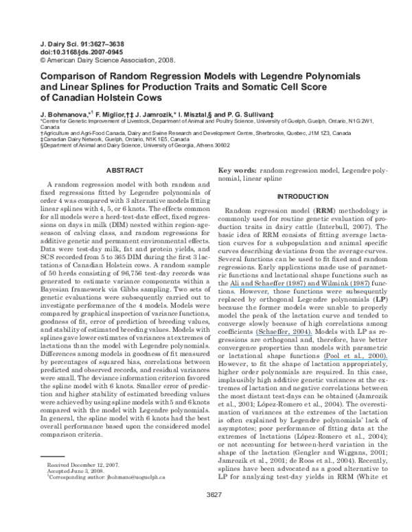 (PDF) Comparison of random regression models with Legendre polynomials and linear splines for ...