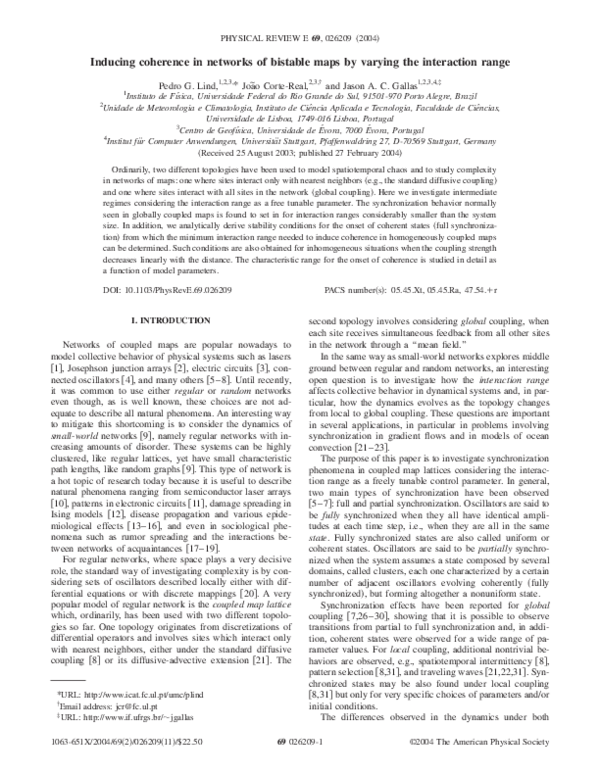 (PDF) Inducing coherence in networks of bistable maps by varying the interaction range | Pedro G ...