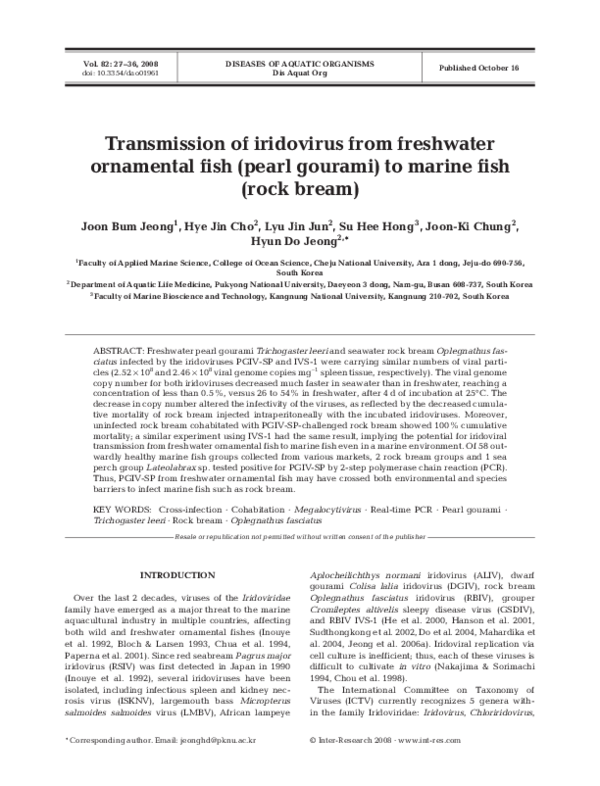 (PDF) Transmission of iridovirus from freshwater ornamental fish (pearl ...