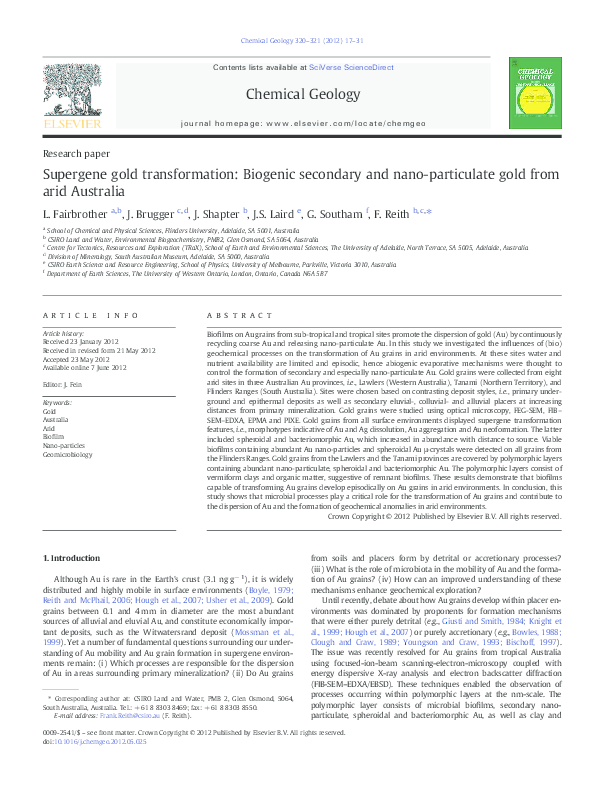 (PDF) Supergene gold transformation: Biogenic secondary and nano ...