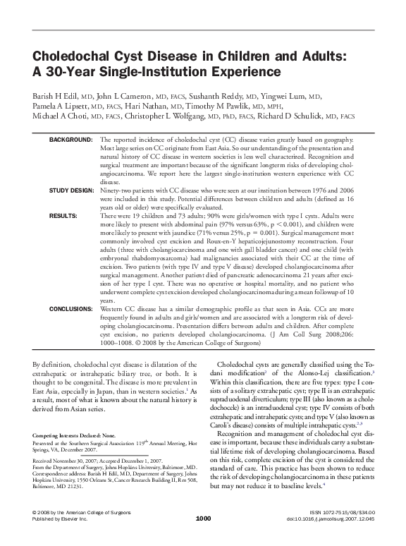 (PDF) Choledochal Cyst Disease: A 30-Year Review