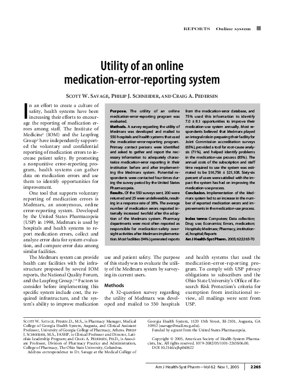 (PDF) Utility of an online medication-error-reporting system