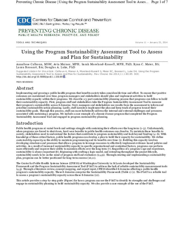 (PDF) Using the Program Sustainability Assessment Tool to Assess and ...