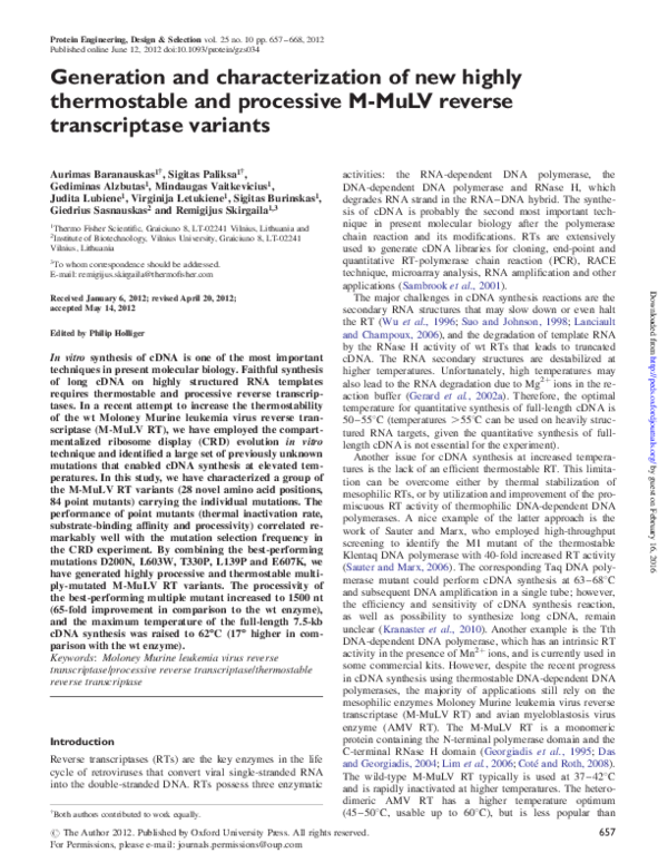(PDF) Generation and characterization of new highly thermostable and processive M-MuLV reverse ...