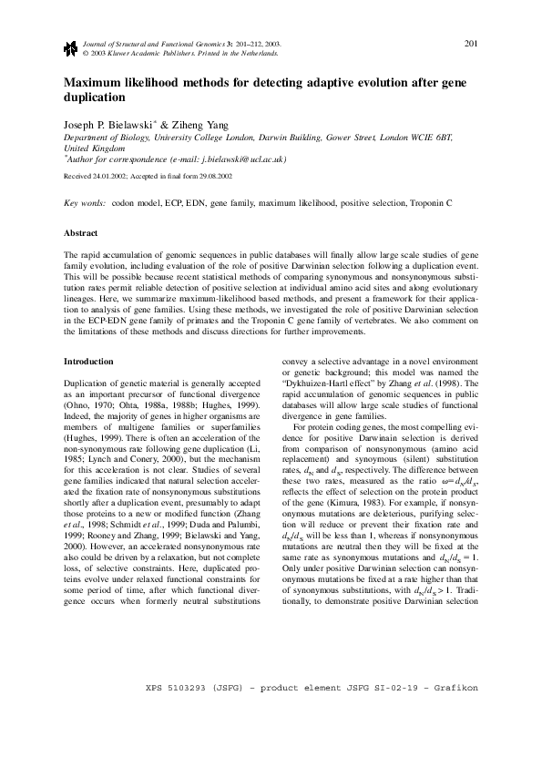 (PDF) Maximum Likelihood Methods for Detecting Adaptive Protein Evolution