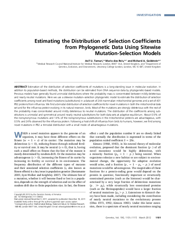 (PDF) Estimating the Distribution of Selection Coefficients from ...