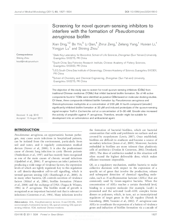 (PDF) Screening for novel quorum-sensing inhibitors to interfere with the formation of ...