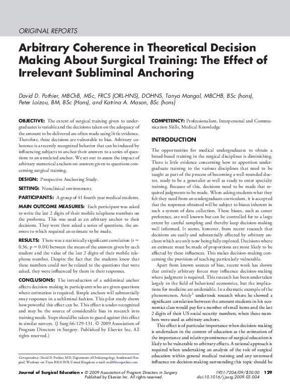 (PDF) Arbitrary Coherence in Theoretical Decision Making About Surgical ...